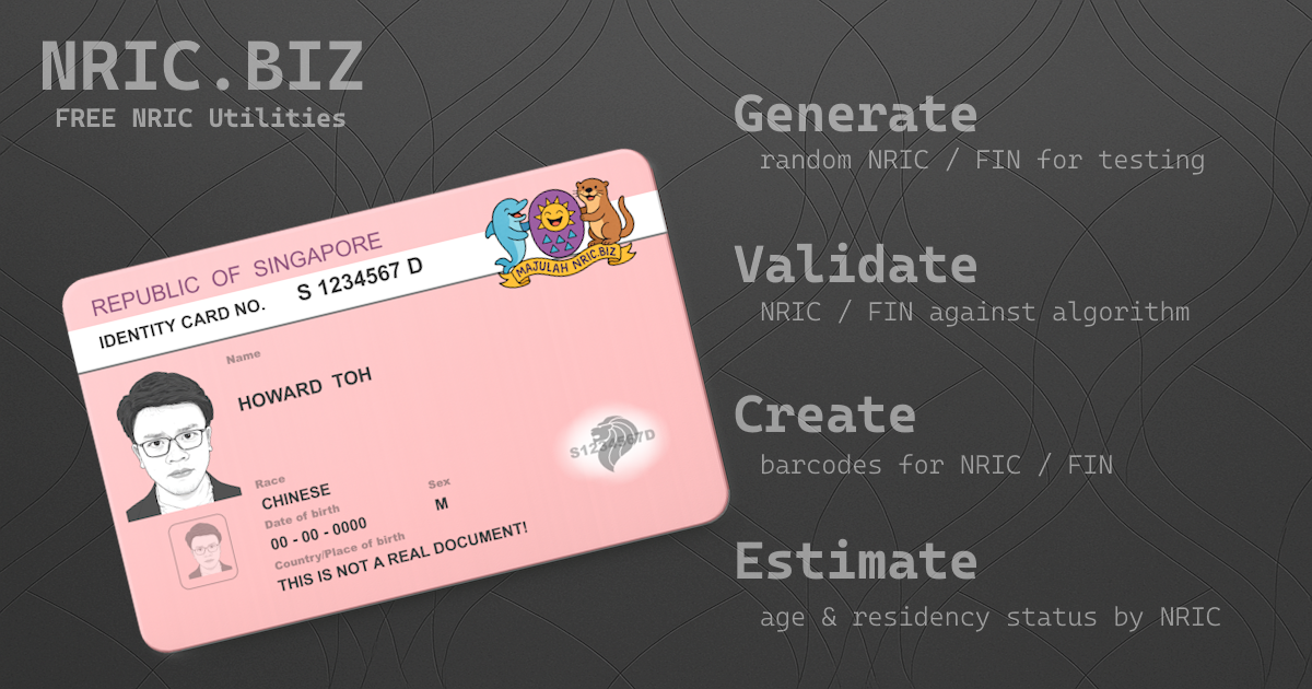 Validate NRIC/FIN based on official algorithm | Singapore NRIC Utilities (S, T, F, G, M series)